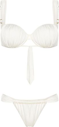 Noire Swimwear Cheeky Bikini mit Raffungen - Weiß