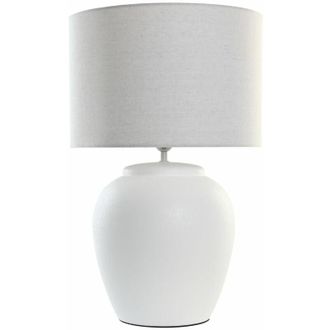 DKD Home Decor Leinenporzellantischlampe 38x38x58 Wei&szlig; Flachs Porzellan Material Multikolor -Farbfamilie Details Details Details