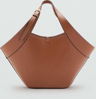 Mango Grand sac port&eacute; &eacute;paule effet cuir marron moyen - Femme - Taille unique - MANGO