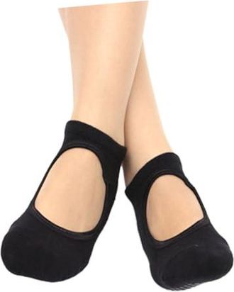 Beaupretty 1paires Chaussettes De Yoga Antidérapantes Pour Femmes Coton Noires Chaussettes De Pilates Sans Pour Exercice