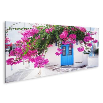 Islandburner Bild auf Leinwand Traditionelles Griechisches Haus Blumen Paros Insel Griechenland Blaue T&uuml;r Umgeb Bilder Wandbilder Poster