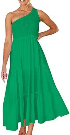 Generic Robe d&eacute;t&eacute; d&eacute;contract&eacute;e mi-longue sans manches style boh&egrave;me pour femme, robe trap&egrave;ze fluide, sans manches, pour la plage, Vert, XL
