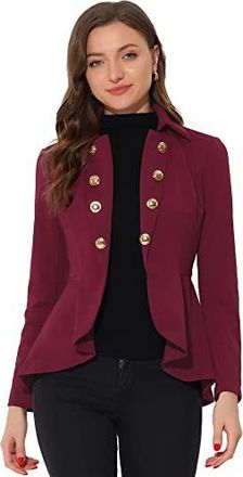 Allegra K Veste gothique décontractée pour femme à col rabattu et à double boutonnage ouvert sur le devant Bourgogne XL