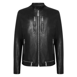 Philipp Plein Homme, Vestes, Noir, Taille: S Blouson de moto en cuir