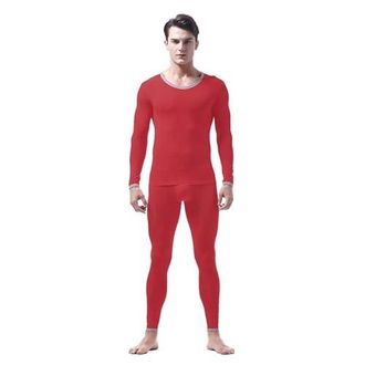 Generic Ensemble de sous-v&ecirc;tements thermiques pour homme - Pantalon &agrave; manches longues en soie glac&eacute;e - Pantalon serr&eacute; - Pantalons tendance, Rouge, XL