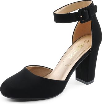 Dream Pairs Damen Pumps mit hohem Blockabsatz und geschlossener Zehenpartie klobige Hochzeits-Pumps,Size 36.5,Schwarz/Nubuck,Angela