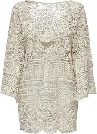 Only Robe Femme Manches Longues Crochet, ecru, L/XL