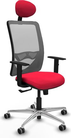 Piqueras y Crespo Telefon-Stuhl Zulema mit 1D-Armen, h&ouml;henverstellbare Lendenwirbelst&uuml;tze und festes Kopfteil, ausgestattet mit 3 Positionen, Grau/Rot