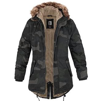 BW-Online-Shop Parka dhiver pour femme avec doublure en peluche Parka Veste Manteau dhiver, Motif camouflage Foncé, S