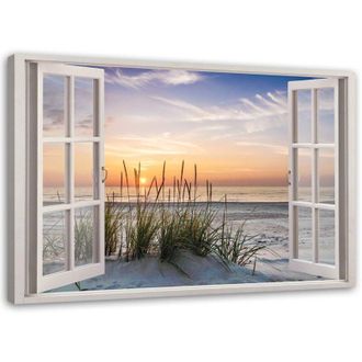 Feeby Feeby - Tableau sur toile, Vue depuis la fen&ecirc;tre sur la plage - 90x60