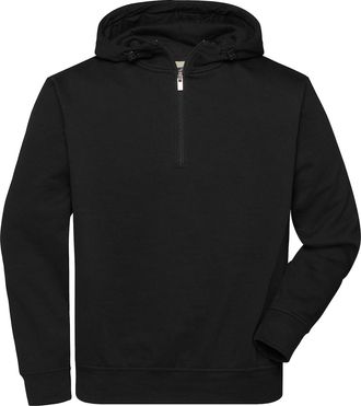James & Nicholson Workwear Zip Hoody - Strapazierf&auml;higes Kapuzen-Sweatshirt mit kurzem Rei&szlig;verschluss | Farbe: Black | Gr&ouml;sse: 6XL