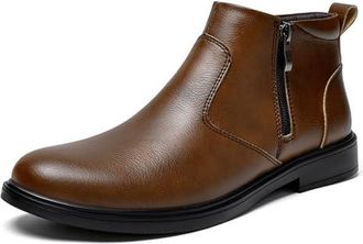 Generic Bottines Chelsea décontractées classiques confortables à enfiler en cuir véritable pour homme, Peluche marron., 41 1/3 EU