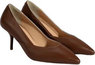 Desa Escarpins Classiques Woman - Tige et Doublure en Cuir, Talon Aiguille de 9 cm, &agrave; Enfiler, Bout Pointu, Respirants | Brun - 39