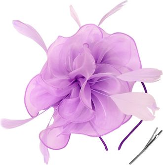 Dreshow Damen Fascinators Hut Cocktail Party Tee Kopfbedeckung Blume Mesh Organza Bänder Federn auf Einem Stirnband