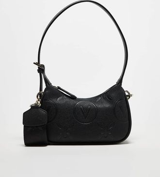 Valentino Samba - Schultertasche in Schwarz mit gepr&auml;gtem Logo und Umh&auml;ngeriemen