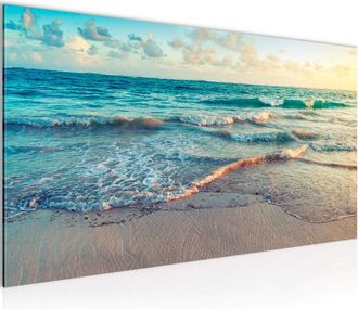Runa Art Wandbild Meer Strand 1 Teilig 100 x 40 cm Modern Bild auf Vlies Leinwand Panorama Schlafzimmer Wohnzimmer Blau Beige 015512a
