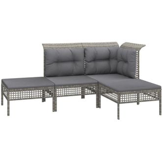 vidaXL 4-tlg. Garten-Lounge-Set mit Kissen Grau Poly Rattan Vidaxl
