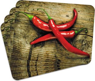 MG Design Set aus 4 Kork-Platzsets - Paprika 1 - 30 x 40 cm - hitzebeständig & abwischbar, mit Korkrückseite