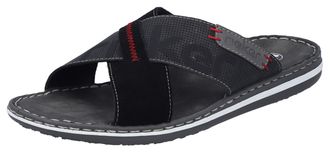 Rieker Pantolette RIEKER, Herren, Gr. 45, schwarz, grau, Lederimitat, Veloursleder, Schuhe Pantolette, Sommerschuh, Schlappen, Poolslides, mit Kontraststeppu