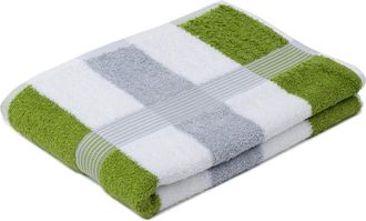 G&ouml;zze New York Streifen Duschtuch, Weich und saugf&auml;hig, 100% Baumwolle, 70 x 140 cm - Apfelgr&uuml;n/Wei&szlig;/Silber