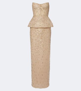 Monique Lhuillier Robe longue bustier &agrave; ornements