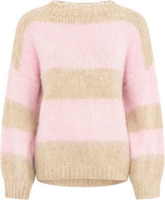 Zwillingsherz Strickpullover Streifen kuschelig mit Rundhalsausschnitt, Blockstreifen und Wollanteil