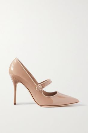 Manolo Blahnik Campari 105 Pumps Aus Lackleder Mit Ripsbandbesätzen - Neutral