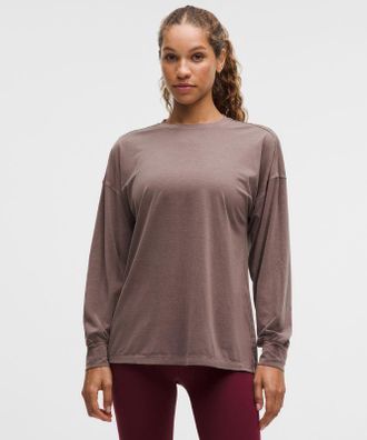 lululemon EasySet Relaxed Long-Sleeve Shirt Wash f&uuml;r Frauen - Khaki - Gr&ouml;&szlig;e 14