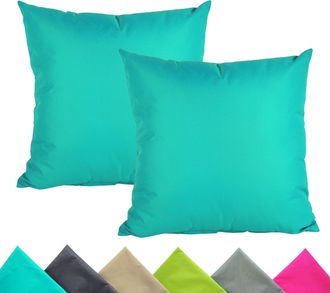 JACK 2er Set 40x40cm Outdoor Kissenhülle Kissenbezug Wasserfest Sitzkissen Lounge Kissen Garten Stuhl Lotus Effekt, Farbe:Türkis
