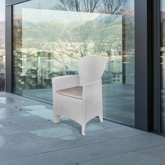 Dmora Gartenstuhl Dboatti, Gartensitz, Gartensessel in Rattan-Optik, 100 % Made in Italy, 60x58h89 cm, Wei&szlig; - Dmora