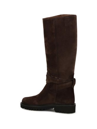 Valentino Garavani Womens High Boots Vlogo Signature Suede Ebony Brown Calf Leather