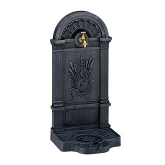 Relaxdays Standbrunnen, Antik-Stil, HBT: 82,5x39x33 cm, Nostalgie, Garten, Terrasse, Wasserhahn, Becken, stehend, grau