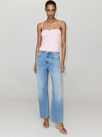 Mango Top en coton rose brod&eacute; rose pastel - Femme - XXS - MANGO
