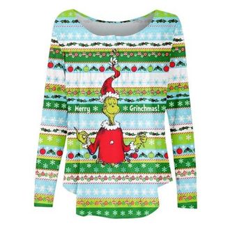Generic Le Grinch Tshirt Noel Femme Noel Noël Christmas Vetement Pulls De Polaire Chaud Hiver Drole Adulte 2025 Pull Costume Femmes Col V Vêtements Sweat T-Sh