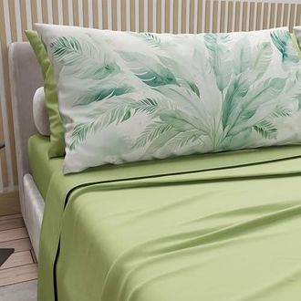 Petti Artigiani Italiani Bettwäsche aus Baumwolle mit Kissenbezügen mit Digitaldruck, Bettlaken für französisches Bett, Bettwäsche-Set Palme Salbei, 100% Made in Italy