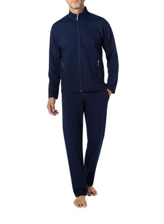 Novila Herren Hausanzug blau Baumwolle unifarben