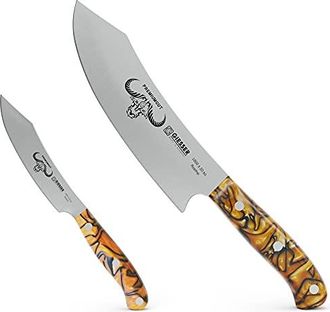 GIESSER seit 1776 - Made in Germany - PremiumCut, Spicy Orange, Messerset 2 teilig, Kochmesser 20 cm, Acryl, Officemesser 10 cm, exotisch, rostfrei, Grillmess