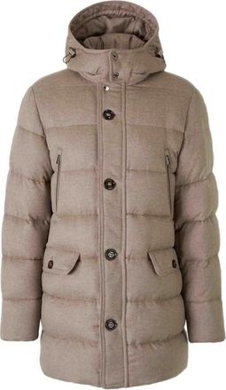 Moorer manteau boutonné en lin à capuche - Tons neutres