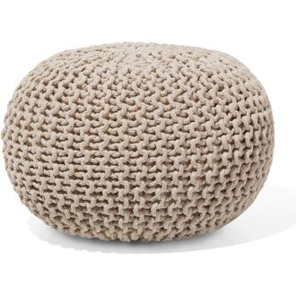 Beliani Pouf Rond en Coton Beige &agrave; Billes de Polystyr&egrave;ne Accessoire dInt&eacute;rieur Conrad
