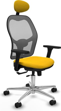 Piqueras y Crespo Ergonomischer B&uuml;rostuhl mit 3D-Armlehnen und festem Kopfteil, ausgestattet mit Syncro/Traslack und Schaumstoff, mit Rollen von 65 mm, Nylon, Grau/Gelb