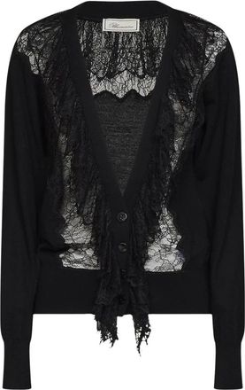 Blumarine Cardigan en Laine et Dentelle Chantilly - Femme - Pulls - Noir - Taille: 42 FR