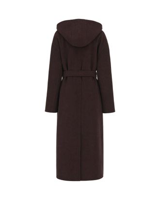 Sportmax Womens Hooded Wool Long Coat Chocolate Virgin