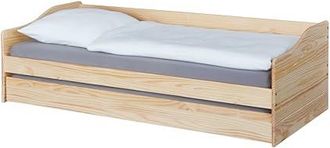 Inter Link SAS Funktionsbett - Kinderbett - Einzelbett - Sofabett - mit Stauraum - Bettschublade - mit Schublade - inklusive Lattenrost - Kiefer Massivholz - Natur -