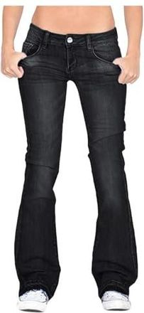 Generic Jean bootcut pour femme, jean extensible, jean bootcut taille mi-haute pour femme, jean junior, Noir, XS