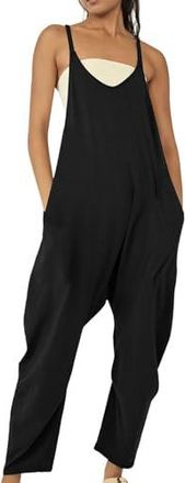 Generic Combinaison &agrave; jambes larges avec poches pour femme - Tenue une pi&egrave;ce - Robe barboteuse - Combinaison pour femme - Taille 42 - Combinaison bandeau - Ta