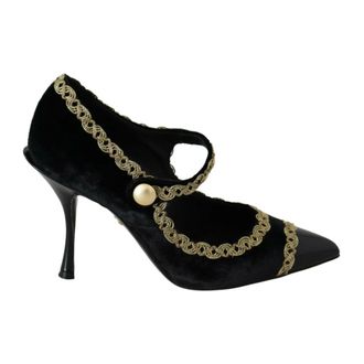 Dolce & Gabbana Schwarze verzierte Samt Mary Jane Pumps - - Shoes - Damen - Schwarzk - 35 EU