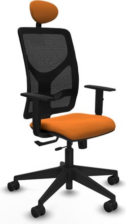 Piqueras y Crespo B&uuml;rostuhl mit 1D-Armlehnen, h&ouml;henverstellbare Lendenwirbelst&uuml;tze und festes Kopfteil, ausgestattet mit Syncro/Traslack und Schneideschaum, Schwarz/Ora