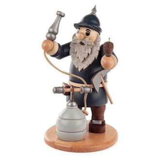 Rudolphs Schatzkiste R&auml;ucherfigur Blauer Feuerwehrmann mit Bart, Beil, Helm und L&ouml;schfass BxHxT 12x22x14cm NEU R&auml;uchermann Feuerwehr R&auml;ucherfigur Floriansj&uuml;nger Naturbursc