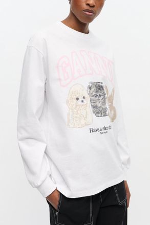 Ganni T-shirt &agrave; manches longues imprim&eacute; animal blanc Coton biologique - Taille XL - Pour Femme