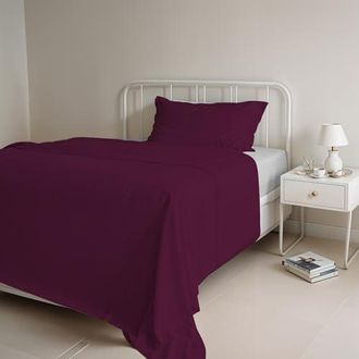Italian Bed Linen Bettw&auml;sche-Set aus 100% Baumwolle, naturfarben, Pflaume/Hellgrau, eineinhalb